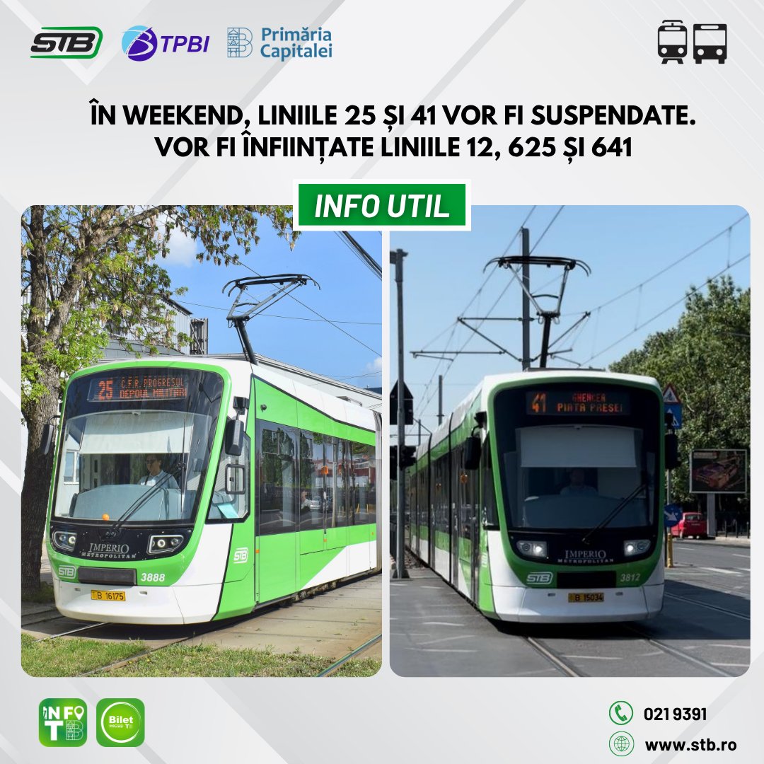 STB: Liniile de tramvai 25 și 41, întrerupte în weekend - Metropola TV